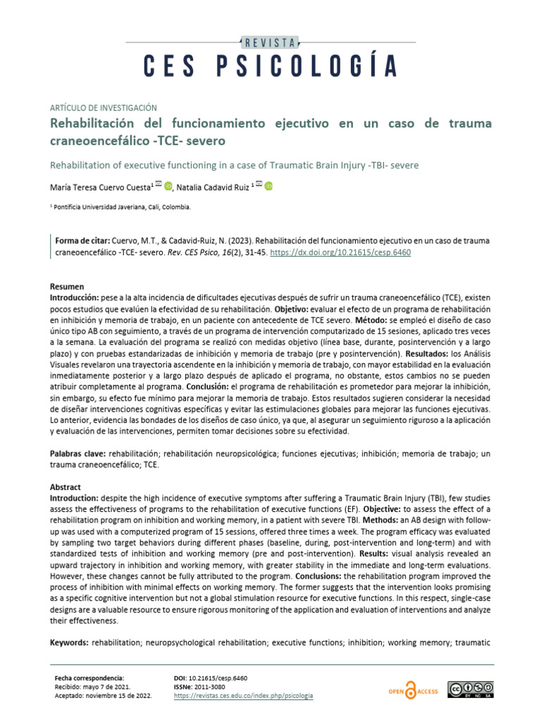 Rehabilitation of Executive Functioning in A Case of Traumatic Brain ...