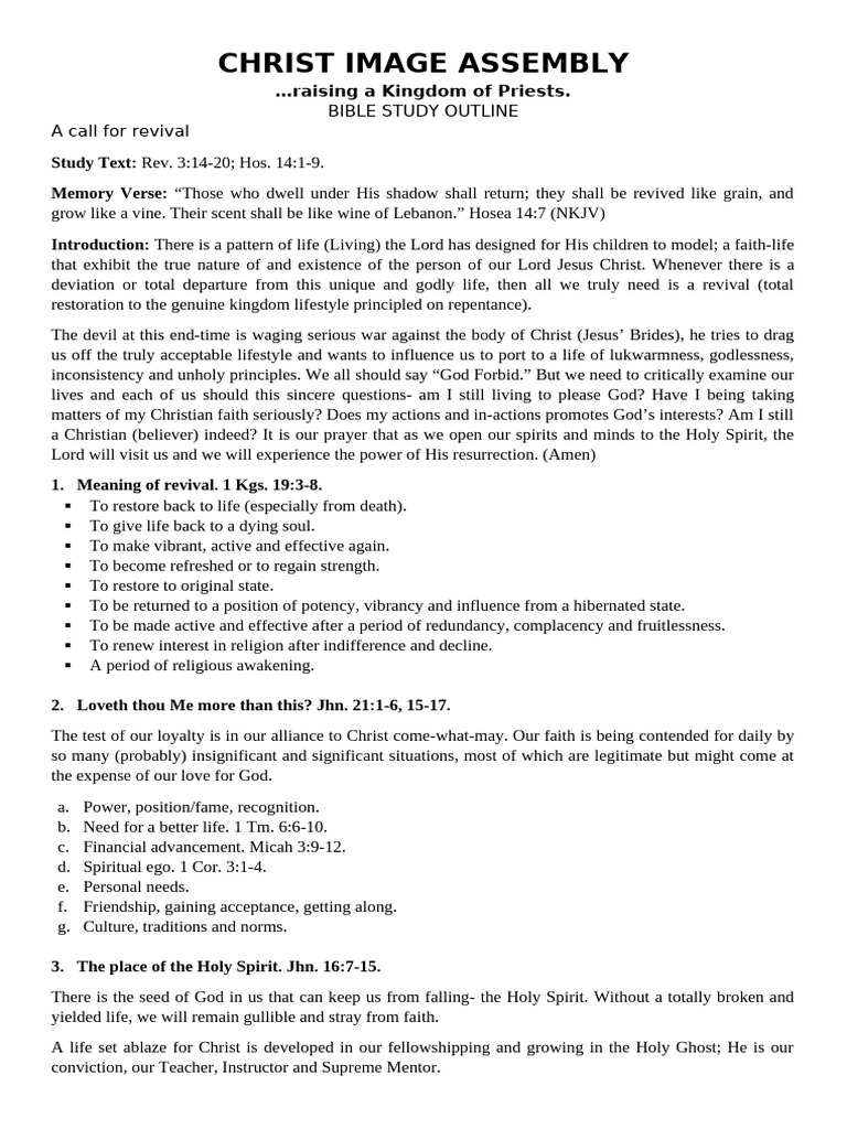 A Call For Revival - Bible Study Outline 2023 | PDF | Jesus | Holy Spirit