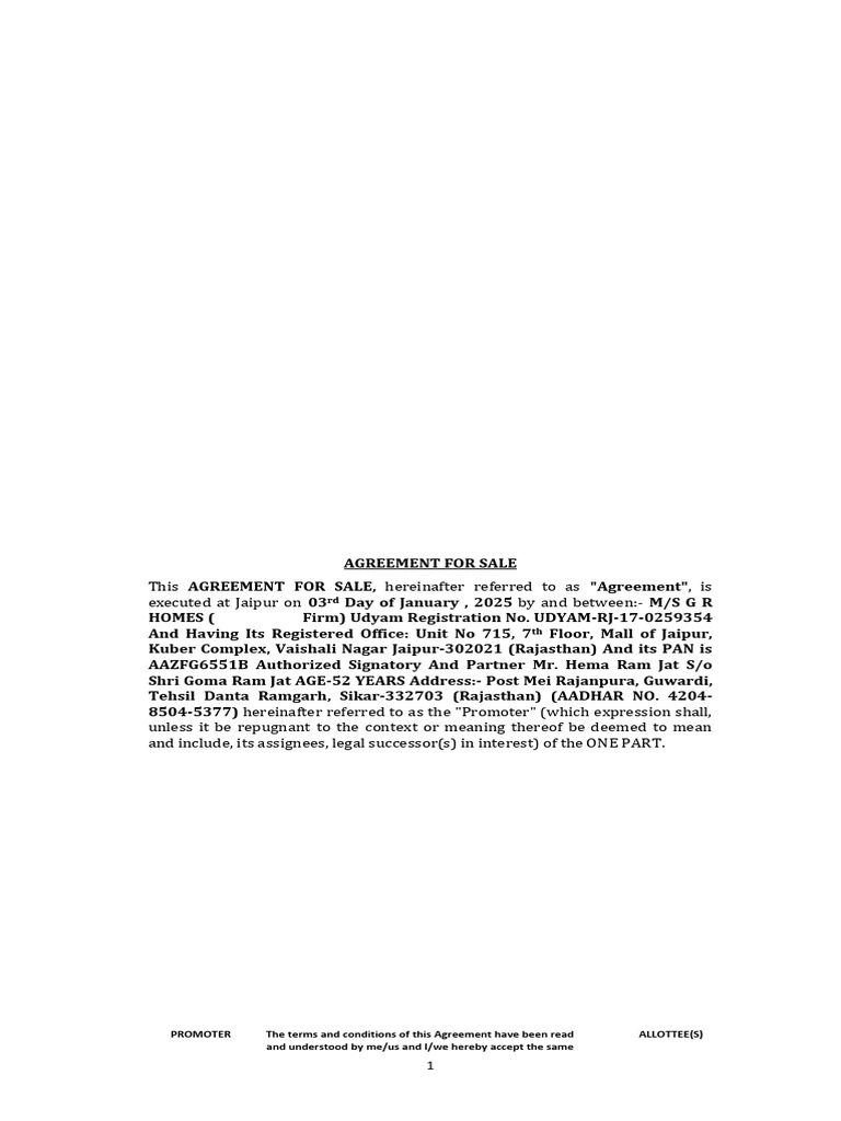 Flat No. 610 Plot No 1 and 2 (West Part) Singhaniya Greens Ramsinghpura Urf Dholai Jaipur-1 ...