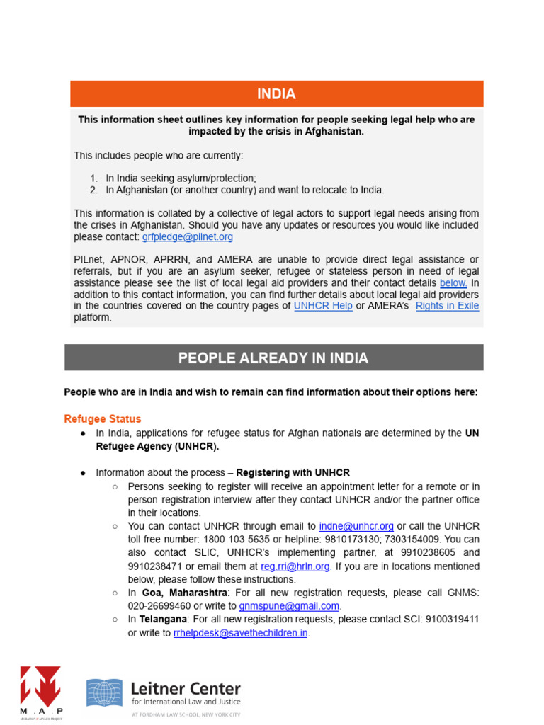 India Legal Information Sheet 2023 | PDF | United Nations High Commissioner For Refugees ...
