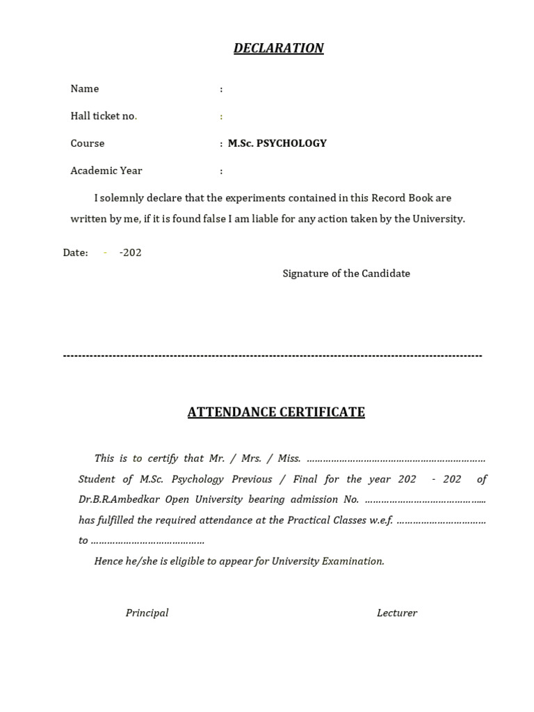 BRAOU PG Attn. & Declaration Single Page | PDF