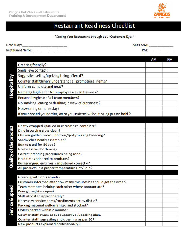 9 Restaurant Readiness Checklist | PDF