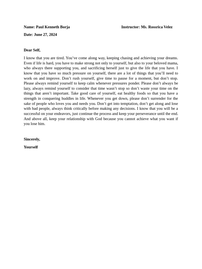 Letter To Self | PDF