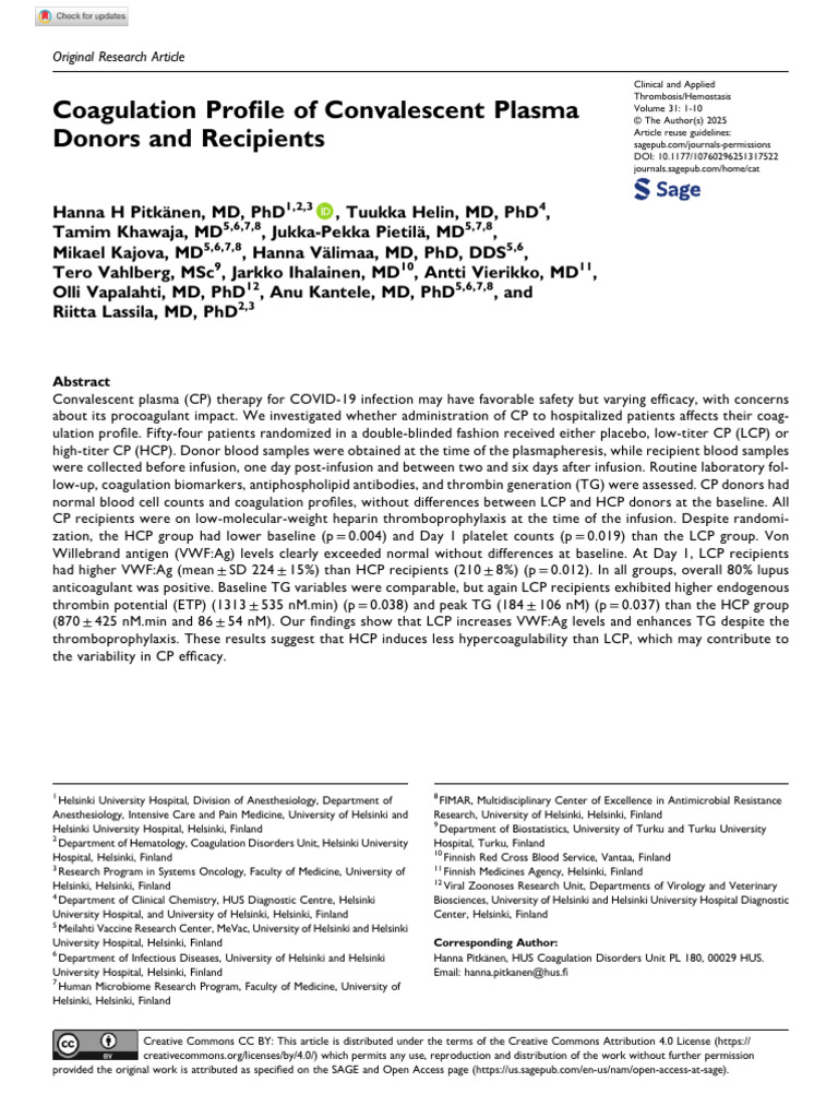 pitkanen-et-al-2025-coagulation-profile-of-convalescent-plasma-donors-and-recipients | PDF ...