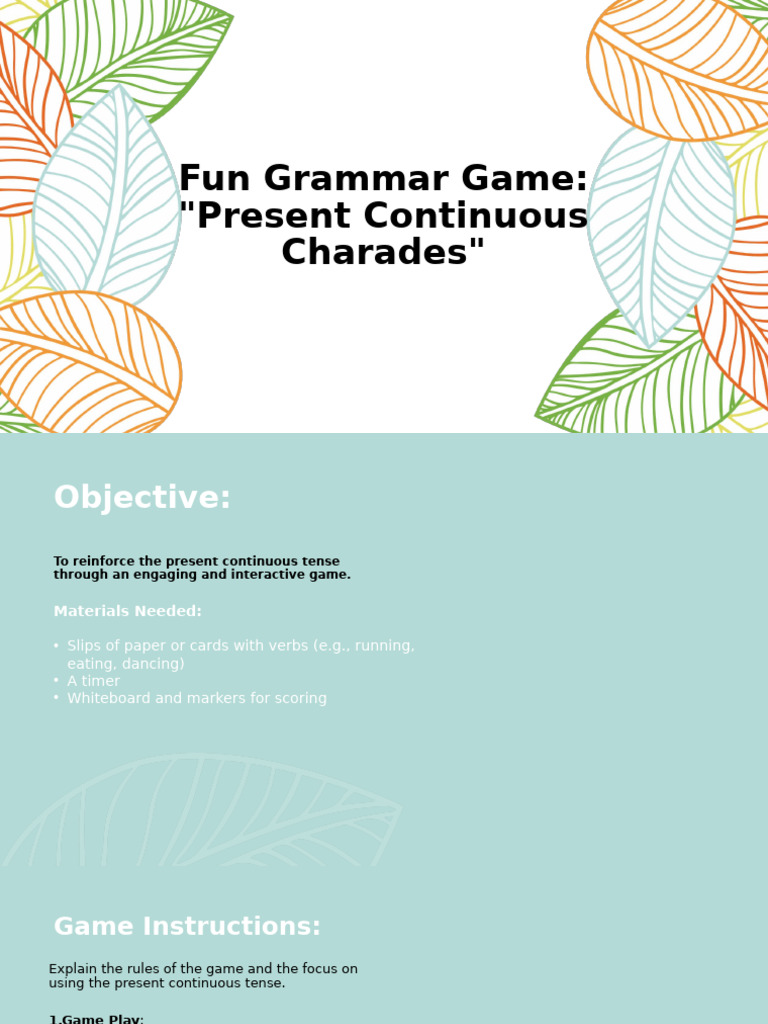 Fun Grammar Game - Present Continous Tense | PDF