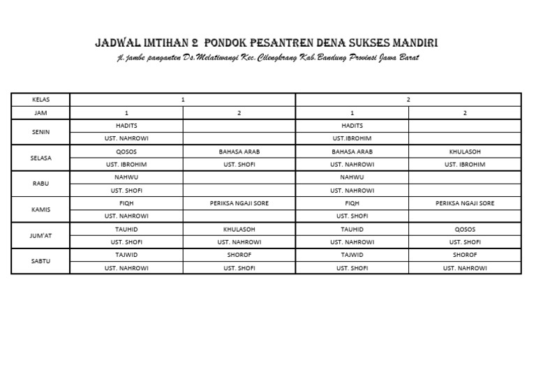 Jadwal Imtihan 2 | PDF