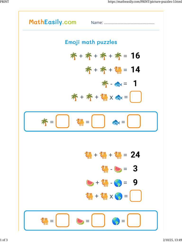 Emoji Math Puzzles PDF | PDF