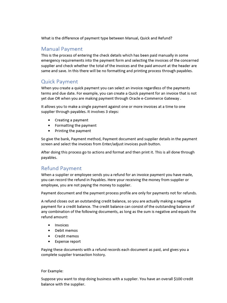 Payment Types: Manual, Quick, Refund | PDF | Debits And Credits ...