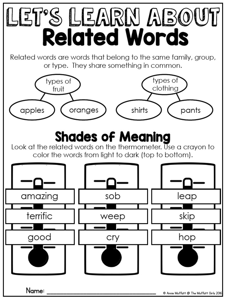 Related Words and Shades of Meaning Activities | PDF