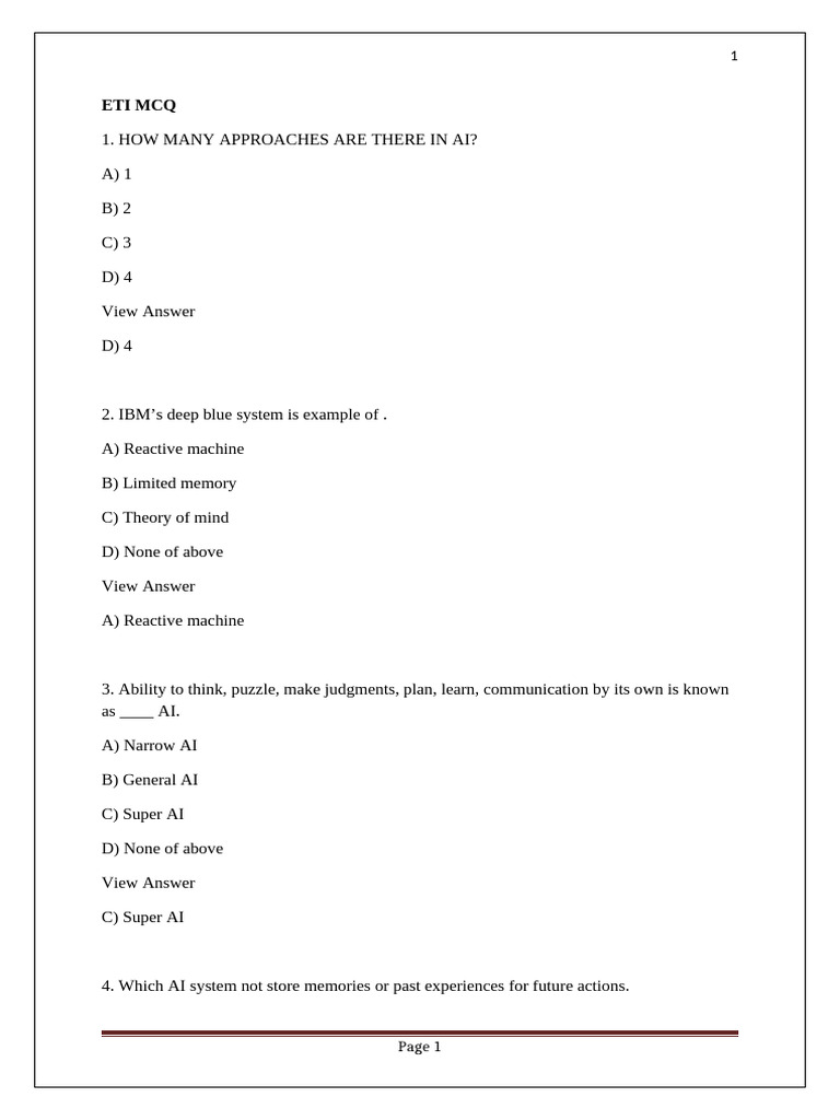 ETI MCQ | PDF | Artificial Intelligence | Intelligence (AI) & Semantics