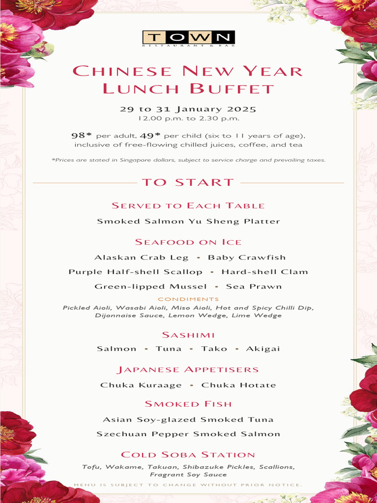 Chinese New Year Lunch Buffet Menu | PDF | Salad | Sauce
