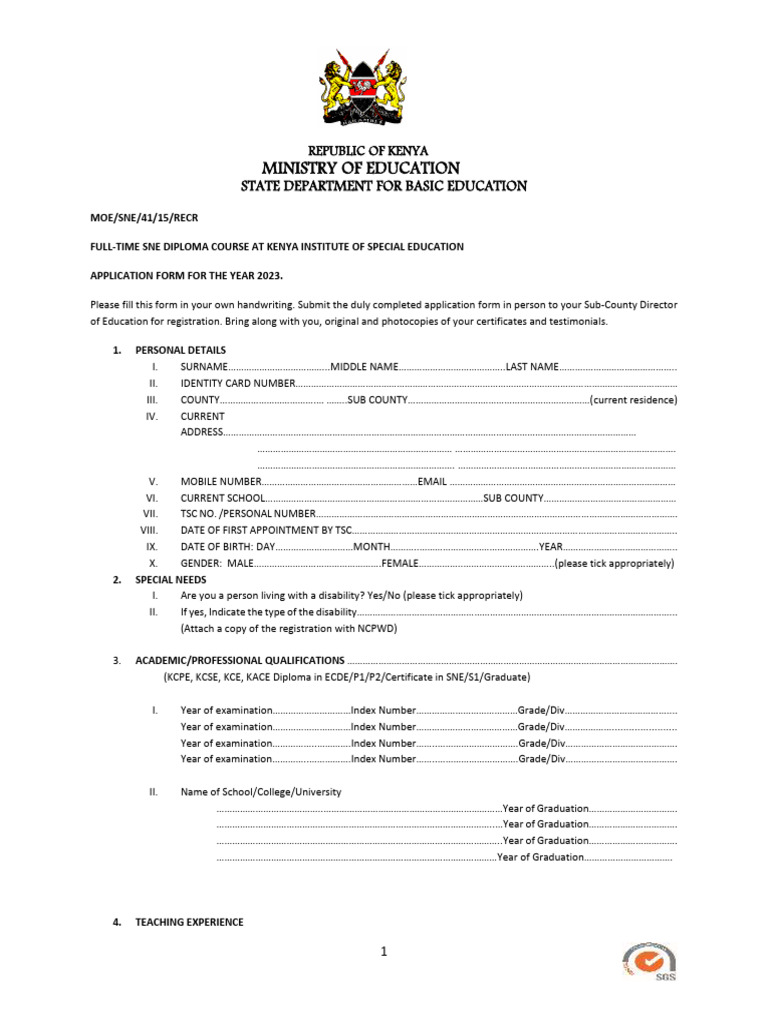 KISE Dip. Application Form (2) - 0 | PDF | Disability