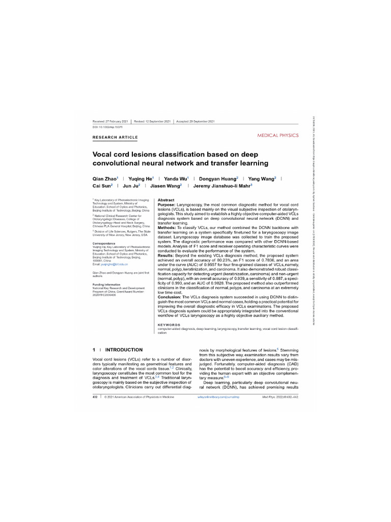 Vocal cord lesions classification based on deep convolutional neural ...