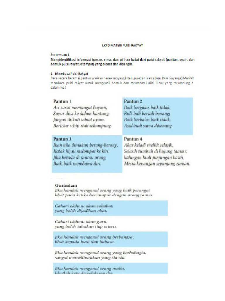 LKPD Puisi Rakyat | PDF