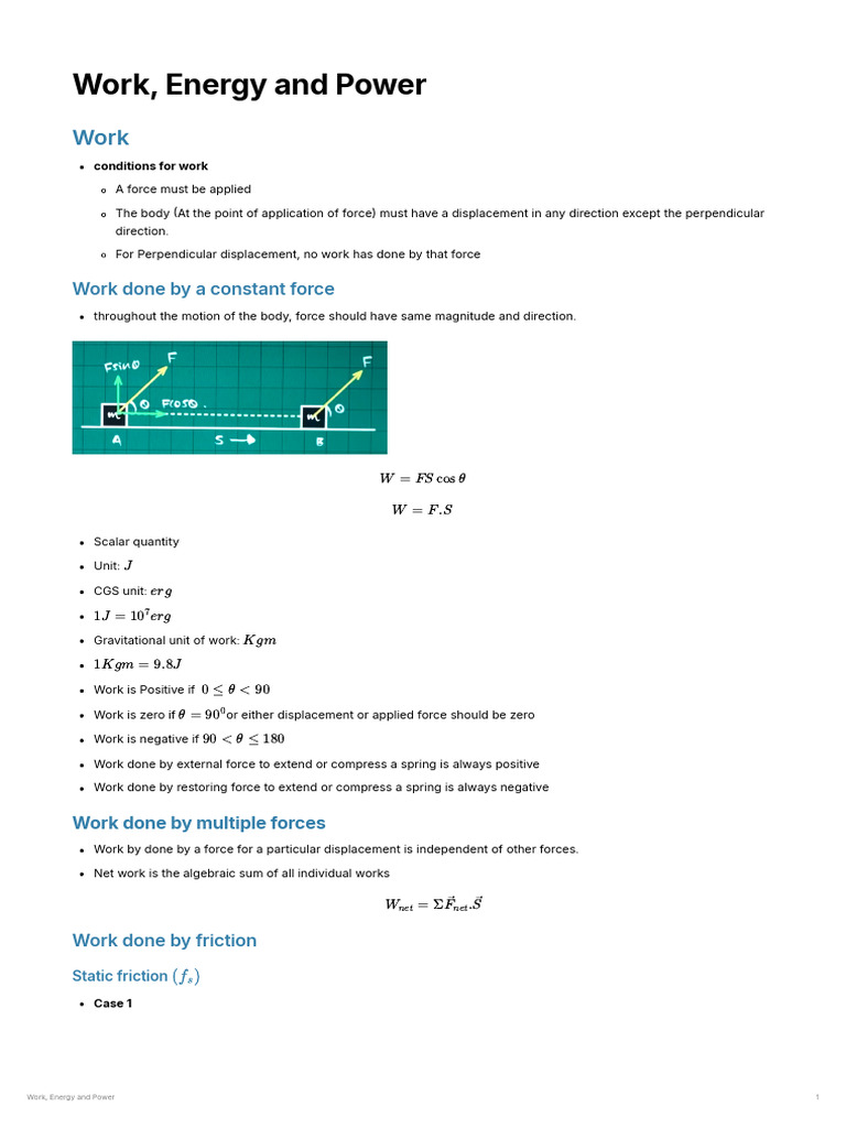 Work Energy and Power Notes | PDF | Force | Velocity
