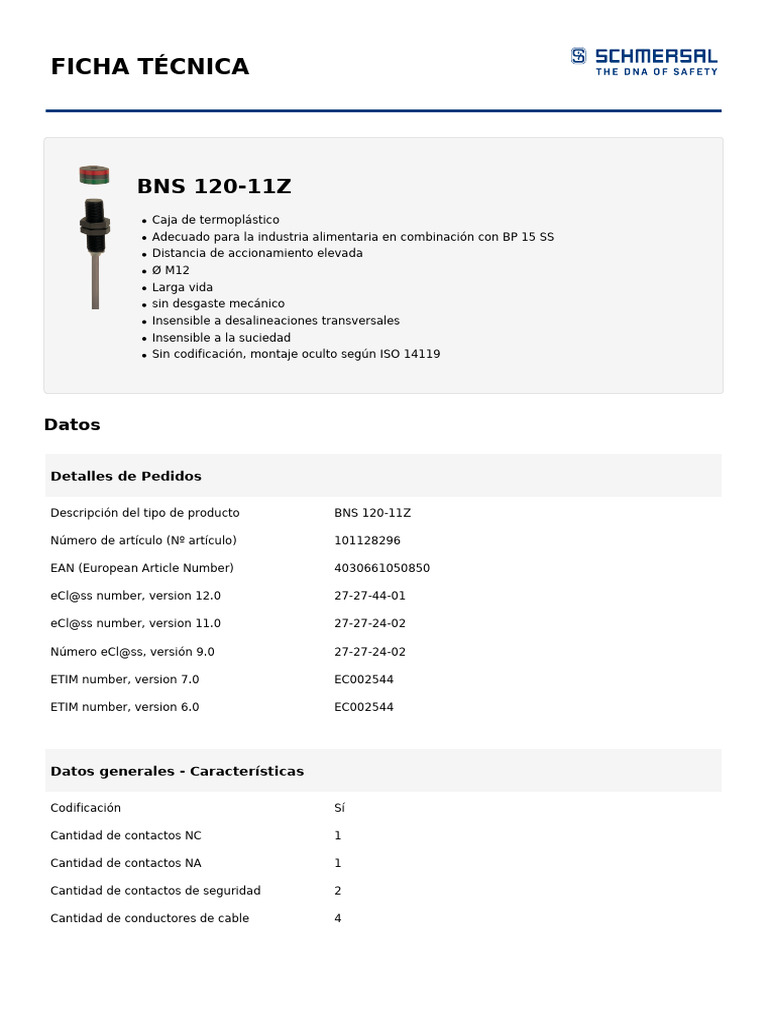 Ficha Técnica BNS 120-11Z | PDF
