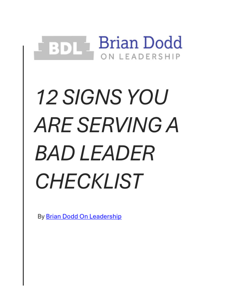W - Bril18 12 Signs You Are Following A Bad Leader Checklist | PDF