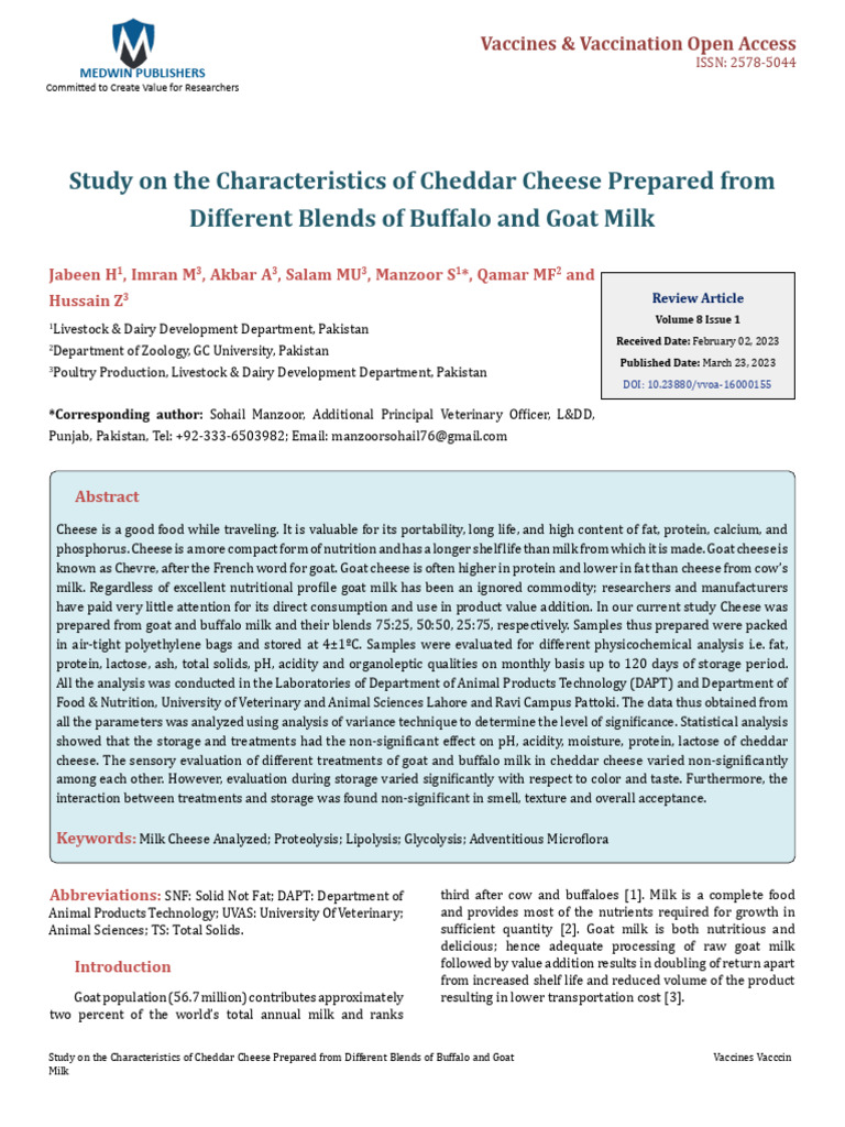 Study On The Characteristics of Cheddar Cheese Prepared From Different ...