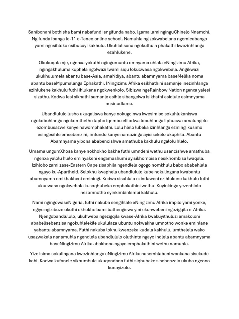 Chin El On Nam Chi Zulu Speech Script | PDF