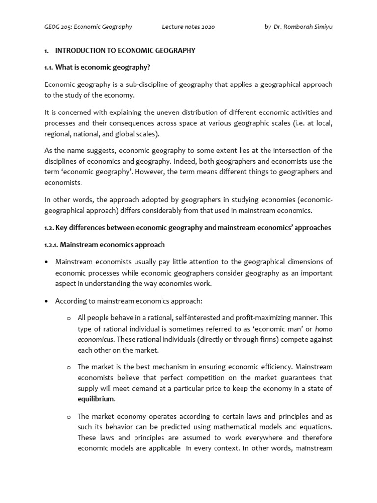 Geo 205 Economic Geography | PDF | Market (Economics) | Economics