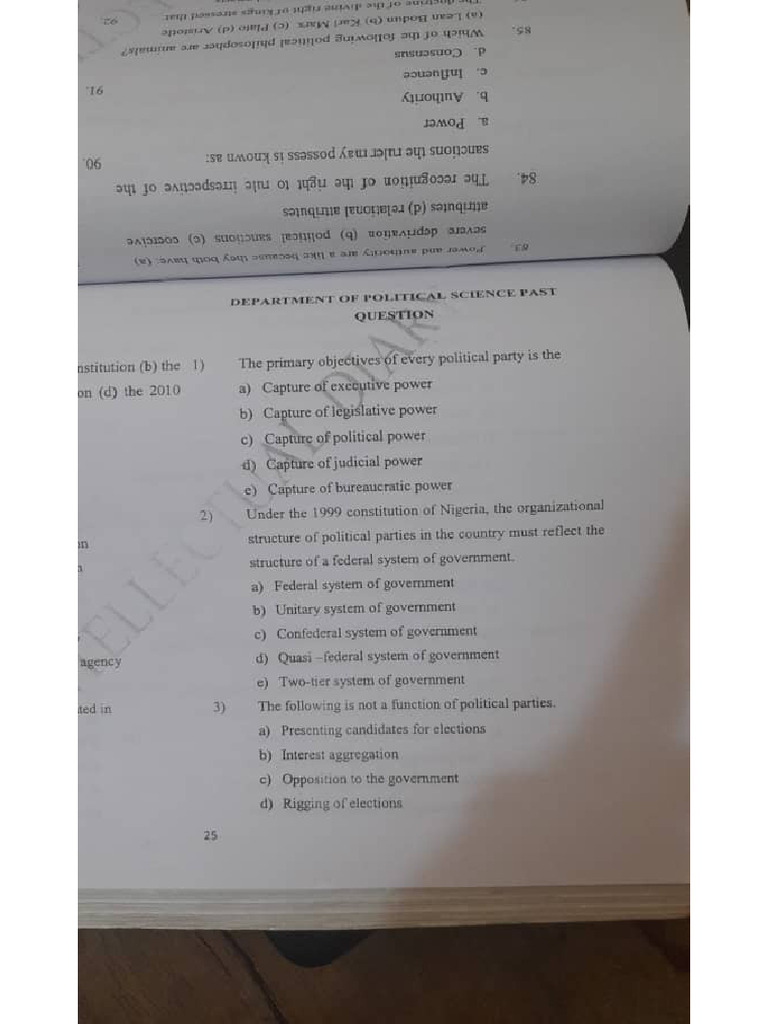 Pol. Science Past Questions | PDF