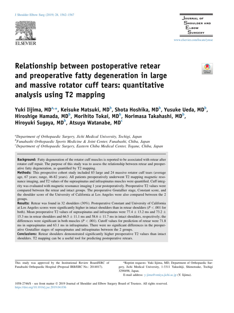 Relationship between postoperative retear and preoperative fatty degeneration in large and ...