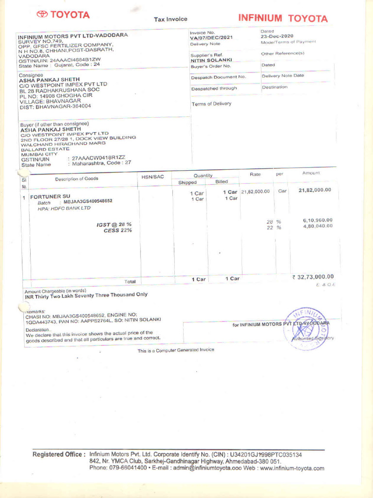 Toyota Tax Invoice | PDF