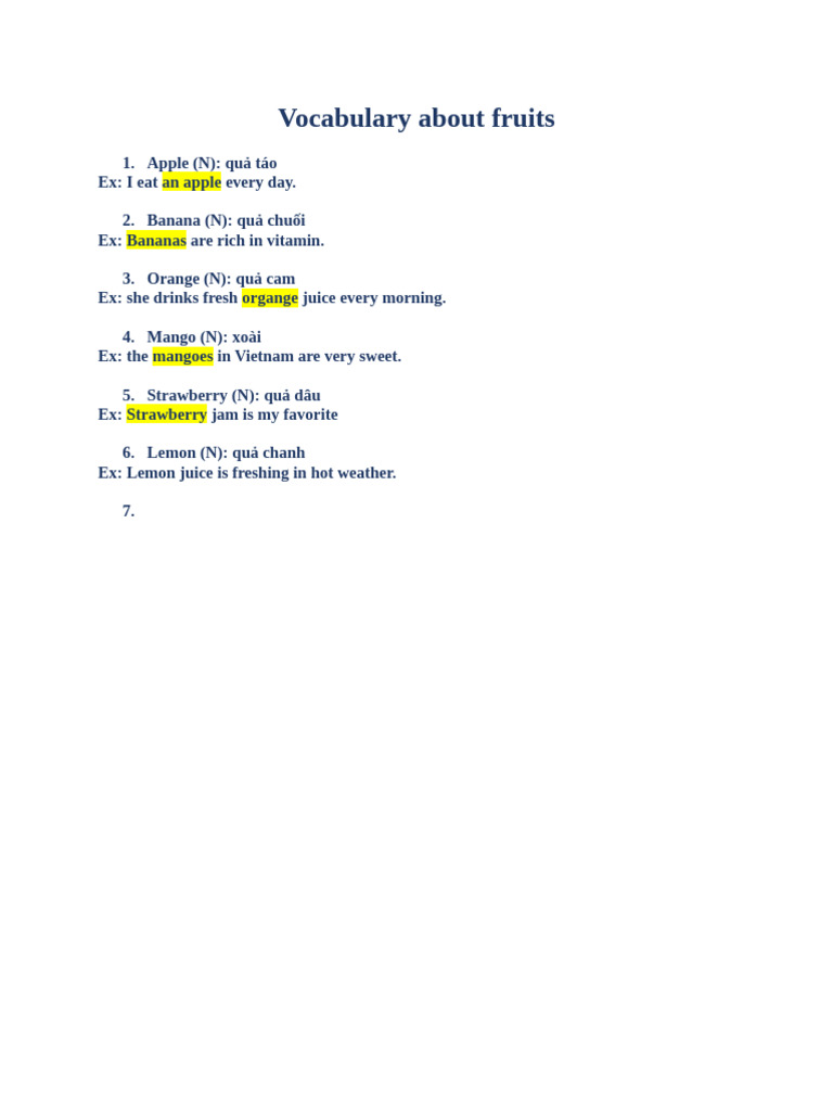 Vocabulary About Fruits 4 | PDF