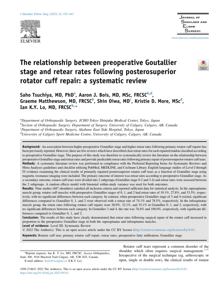 The Relationship Between Preoperative Goutallier Stage and Retear Rates ...