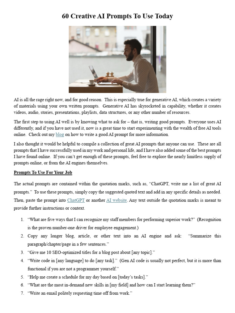 W - Keva280 60 Creative AI Prompts | PDF | Artificial Intelligence ...