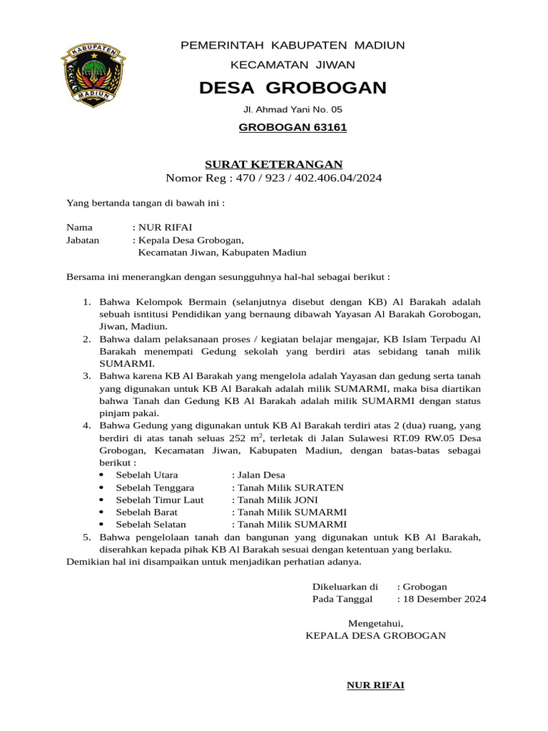 Surat Keterangan Desa KB | PDF