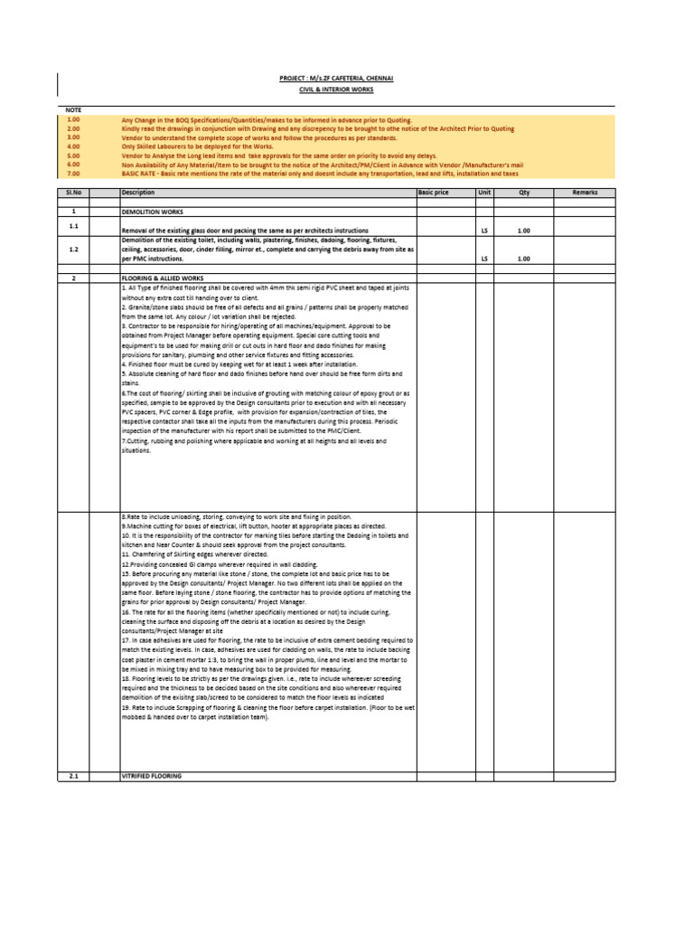 BOQ Specifications for Civil Works | PDF | Door | Drywall
