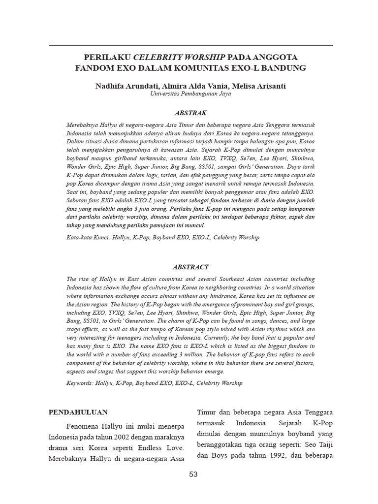 Perilaku Celebrity Worship Pada Anggota Fandom Exo | PDF