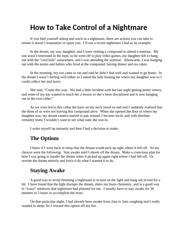 How To Take Control of A Nightmare | PDF | Dream