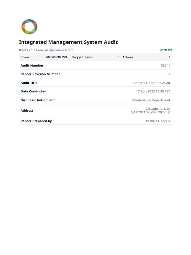 Integrated Management System Audit Plan Template Sample Report | PDF ...