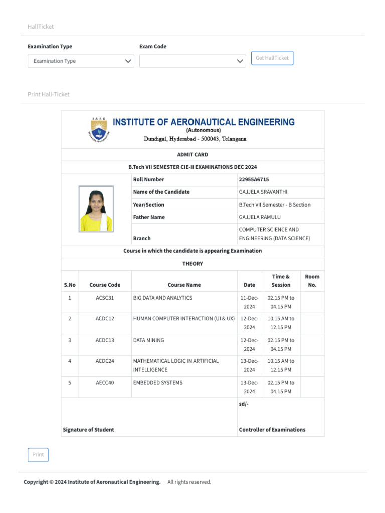 IARE - Admit Card - Student | PDF | Computer Science | Computing