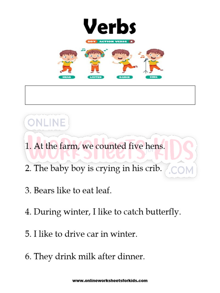Action Verbs Worksheet for Kids | PDF