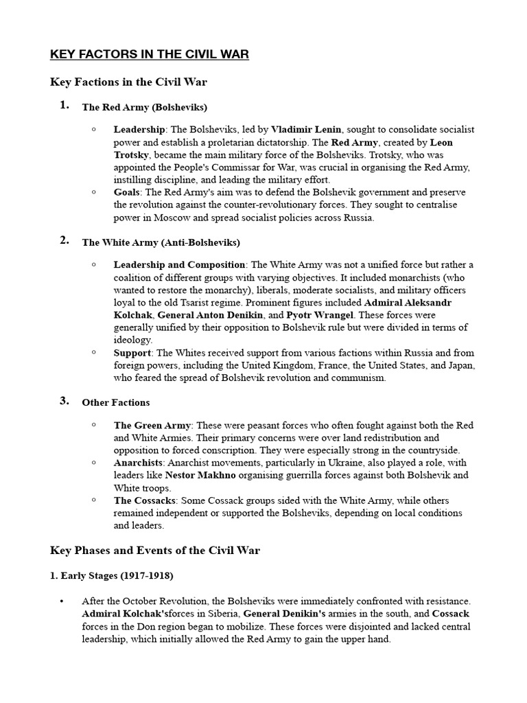 Key Factions in Russian Civil War | PDF | Vladimir Lenin | Bolsheviks