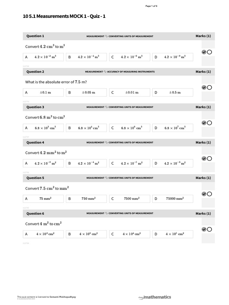 10 5-2 Mock 1 Quiz Measurements (ACTUAL QUIZ) | PDF | Area | Geometry