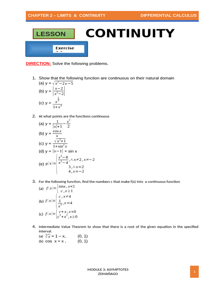 EXERCISE 2.3 - Continuity | PDF