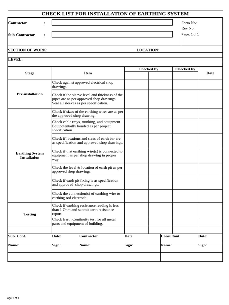 Inspection-checklist-for-Installation-of-earthing-system | PDF ...
