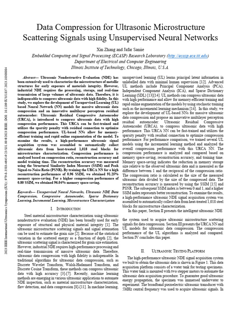 Data Compression For Ultrasonic Microstructure Scattering Signals Using Unsupervised Neural ...