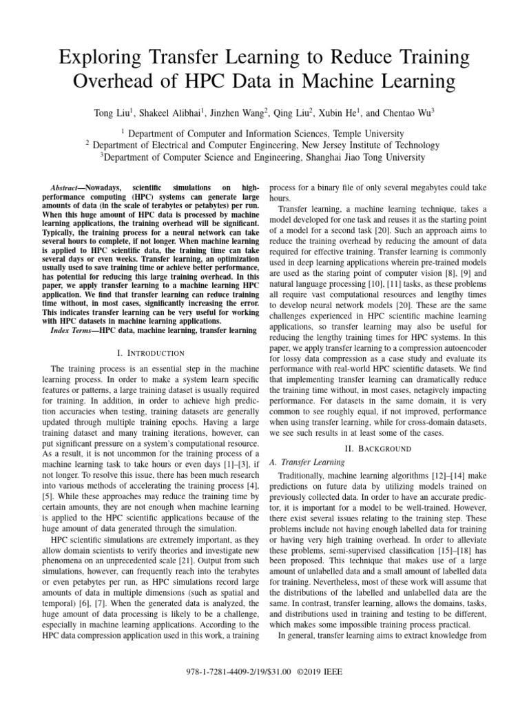 Exploring Transfer Learning To Reduce Training Overhead of HPC Data in Machine Learning | PDF ...