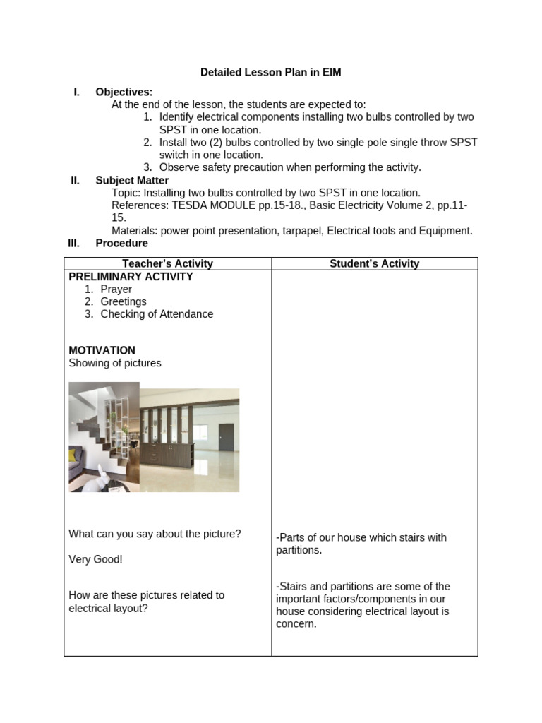 Detailed Lesson Plan in EIM 111 | PDF | Electrical Connector | Electrical Components