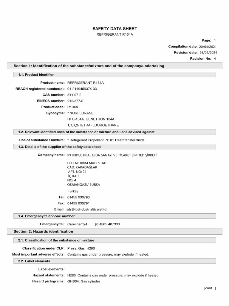 SDS R134a | PDF