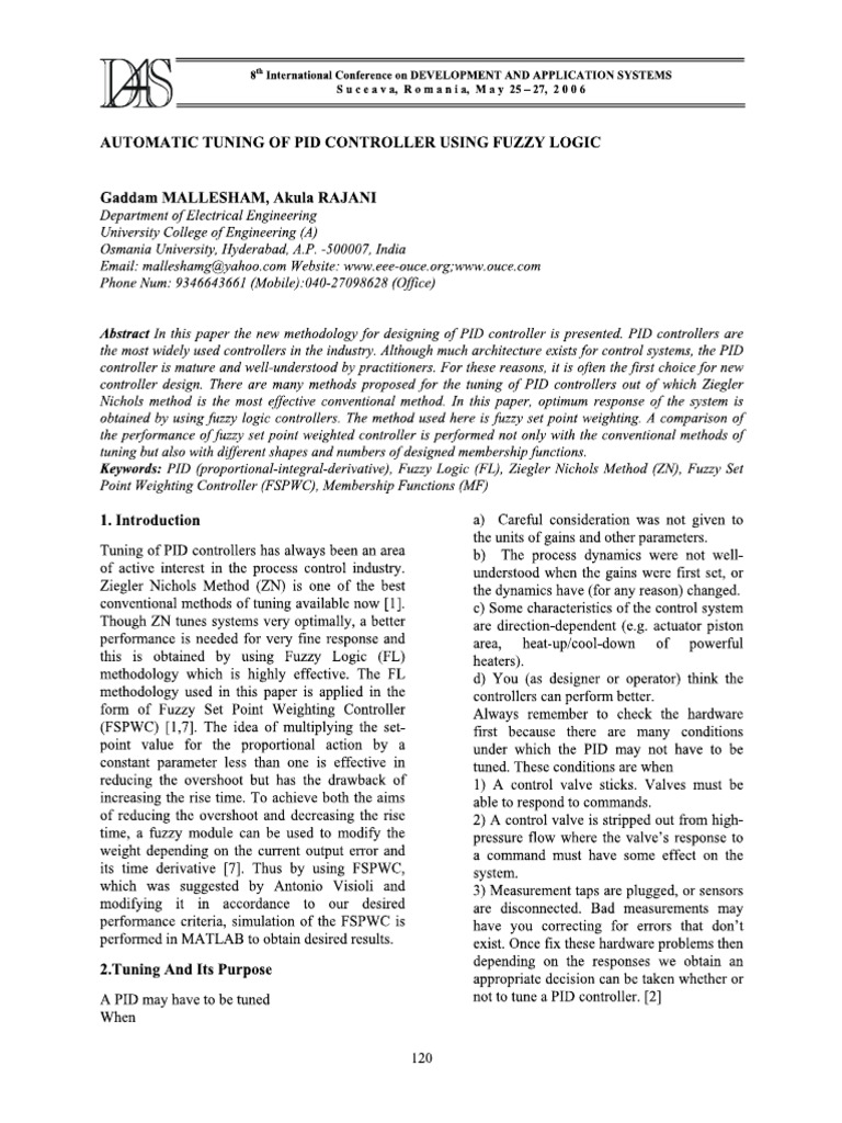 Automatic Tunning of PID Controller Using Fuzzy Logic | PDF
