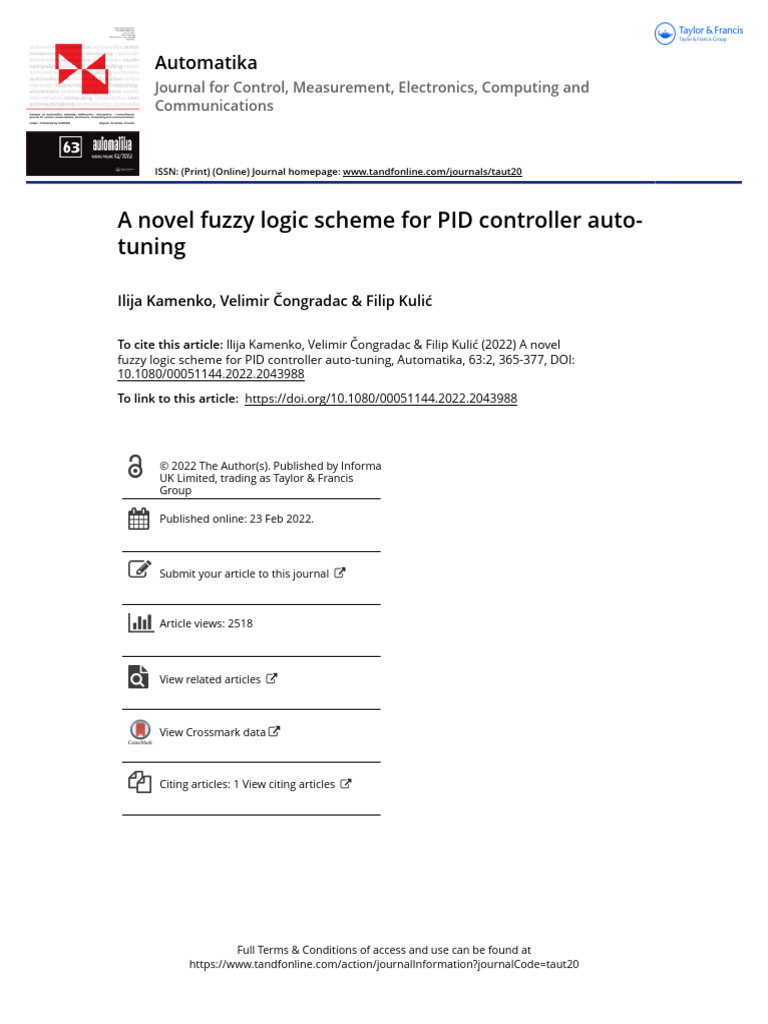 A Novel Fuzzy Logic Scheme For PID Controller Auto-Tuning | PDF ...
