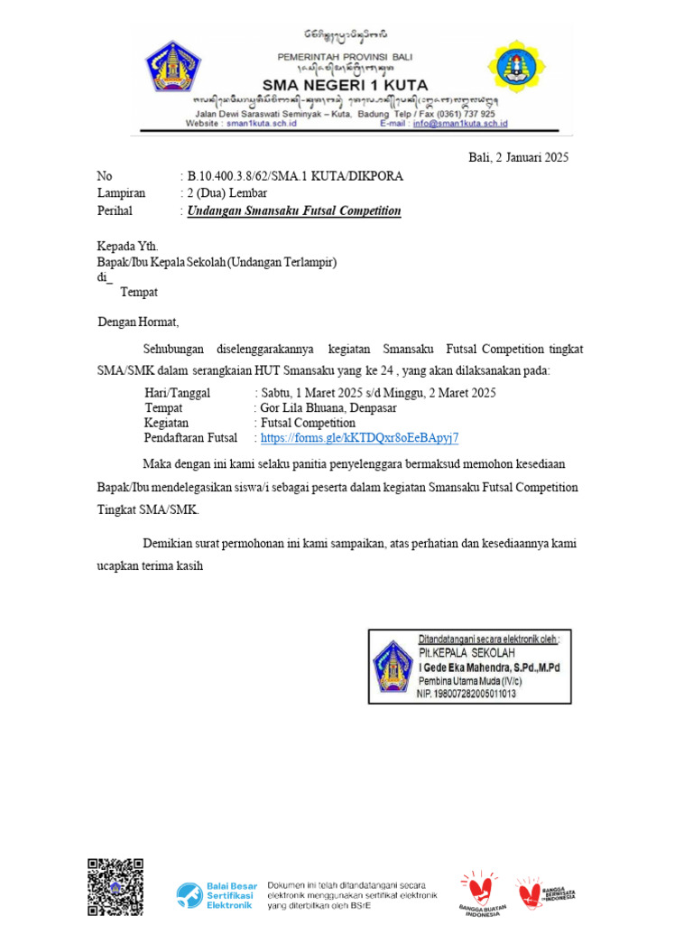 Surat Undangan Peserta Futsal Gabungan | PDF