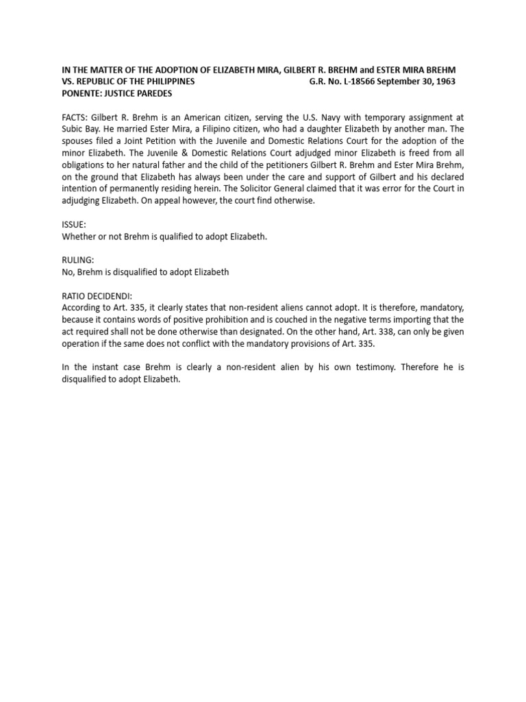 In The Matter of The Adoption of Elizabeth Mira | PDF