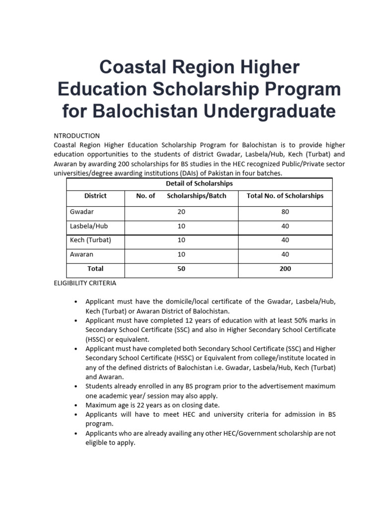 Scholarship Requirements Details | PDF | University And College ...